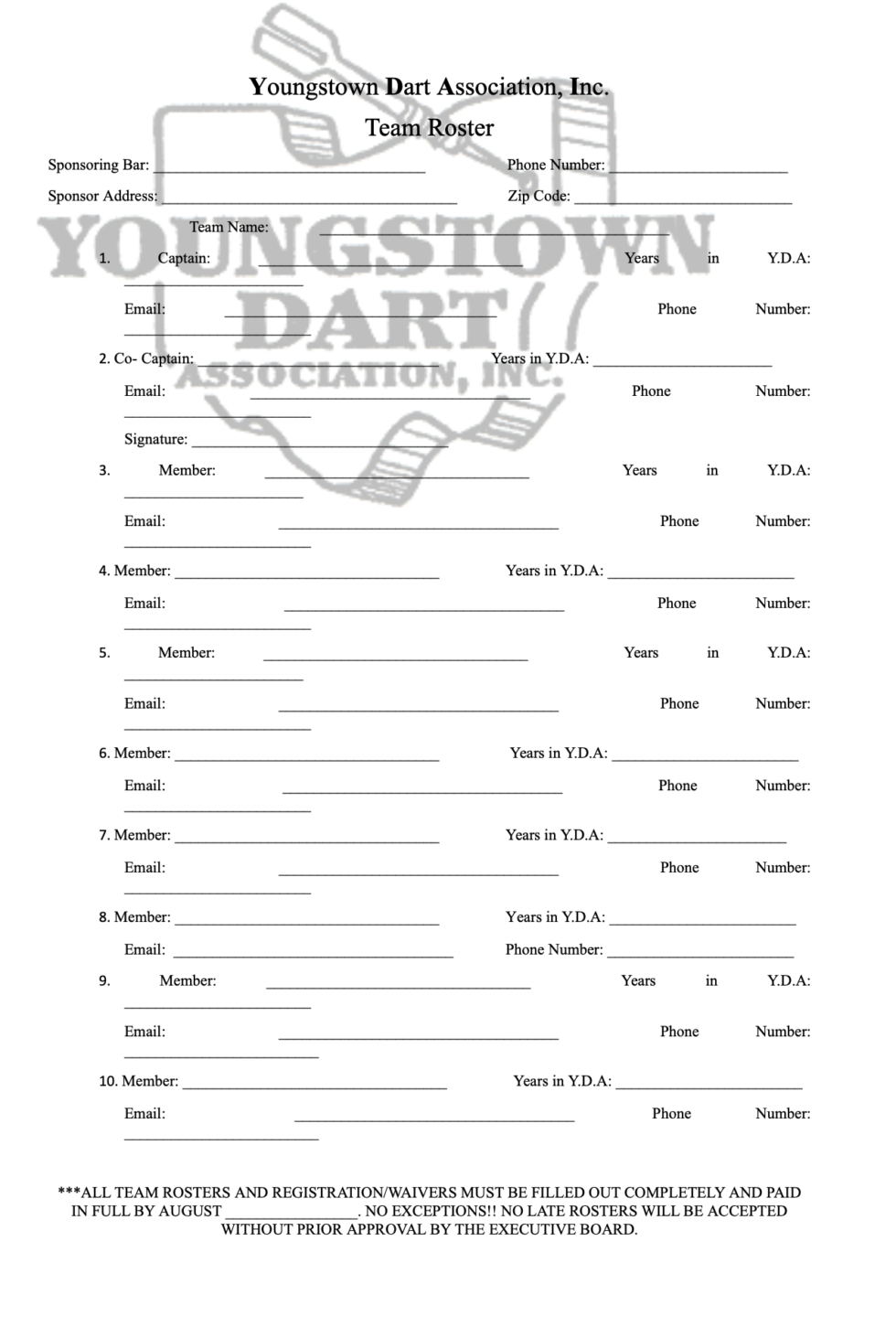 Forms | Youngstown Dart Association